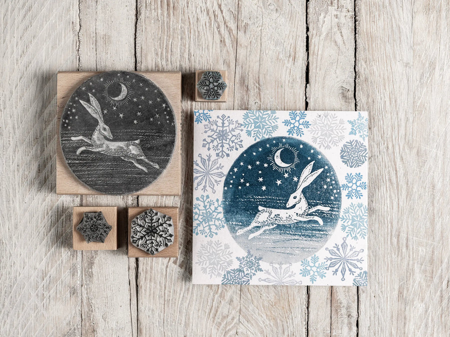 Mystical Hare in the Moonlight, Circular Stamp, Winter Landscape Stamp ...