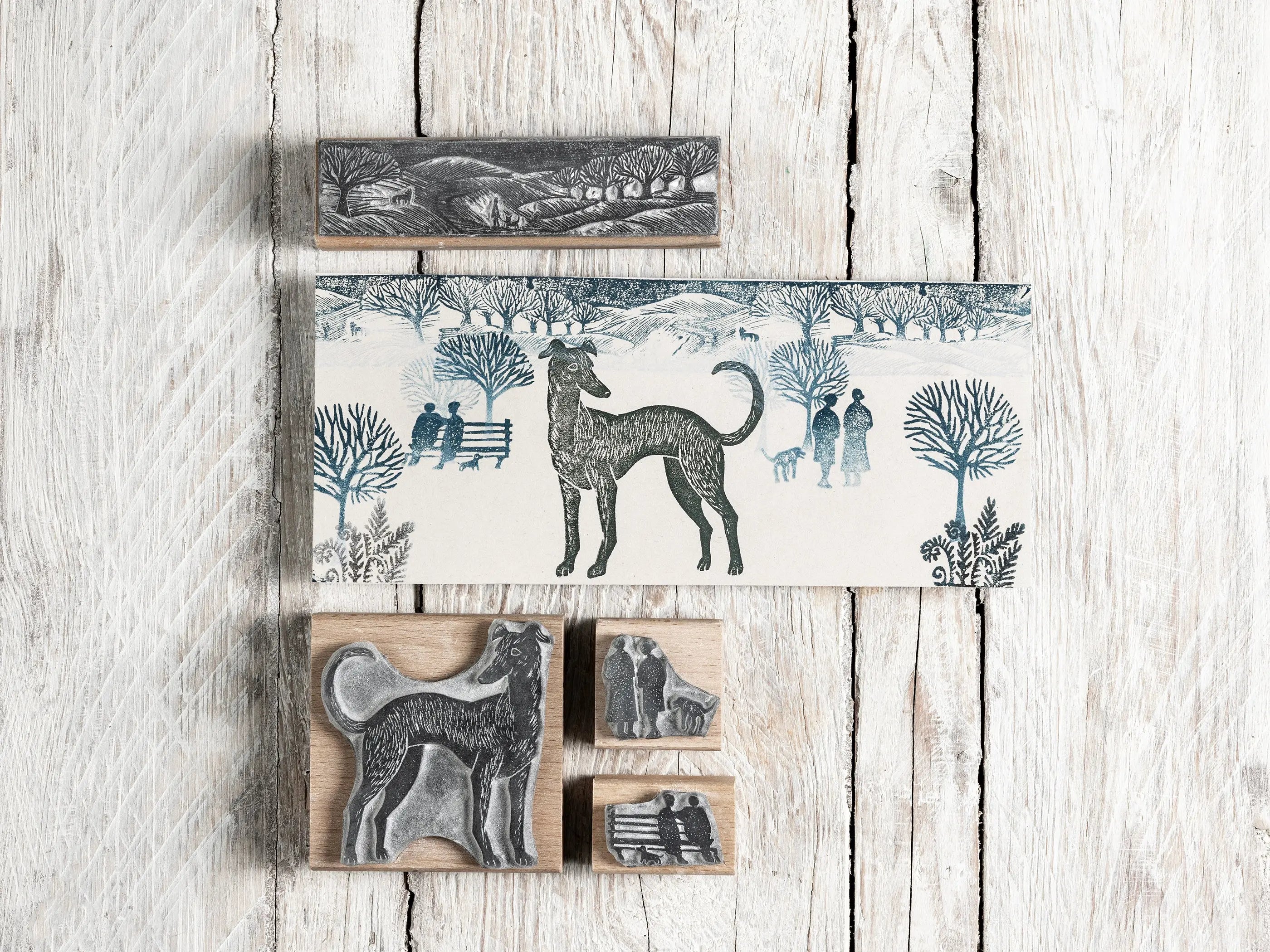 Greyhound Dog Stamp with Winter Landscape Scene Rubber Stamp - – Noolibird